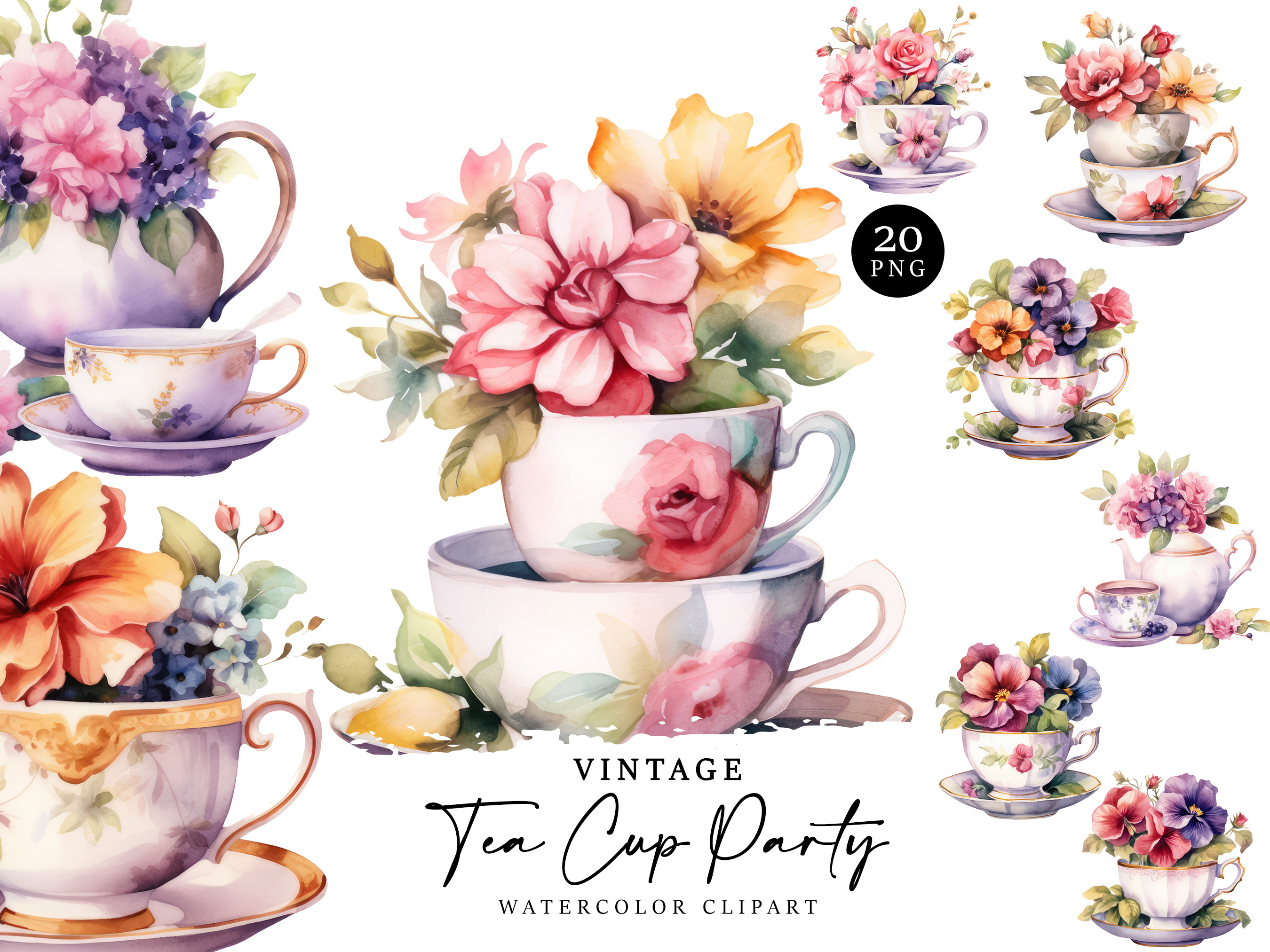 Vintage Tea Cup Party Clipart, an Object Illustration by Design Scotch