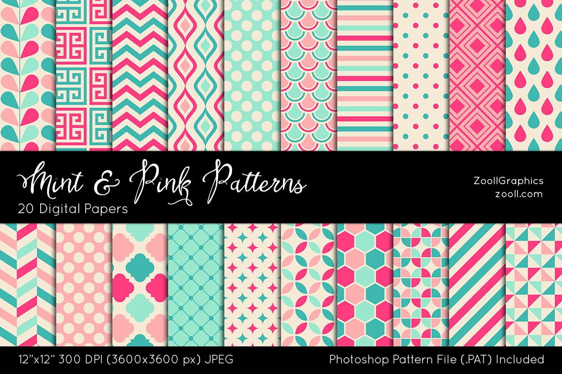Mint And Pink Digital Papers, a Pattern Graphic by ZoollGraphics ...