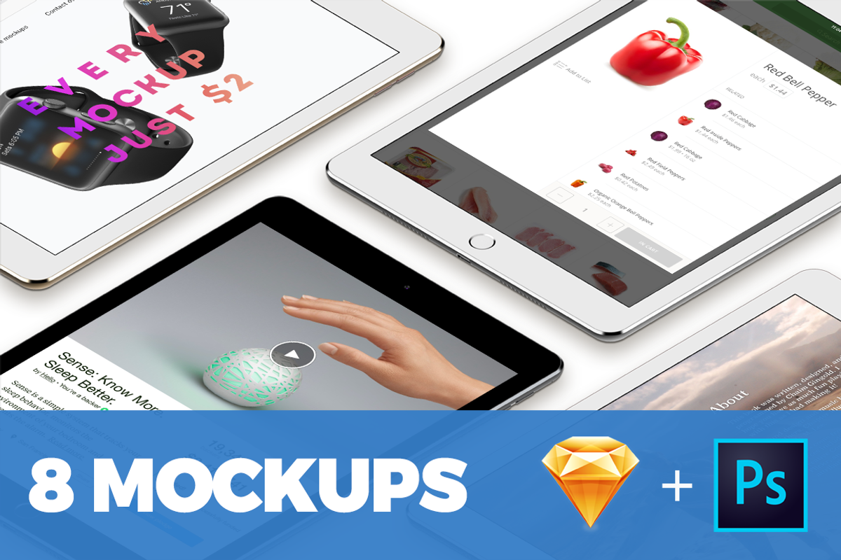 8 perspective iPad Pro mockups, an iPad Mockup by 360 Mockups