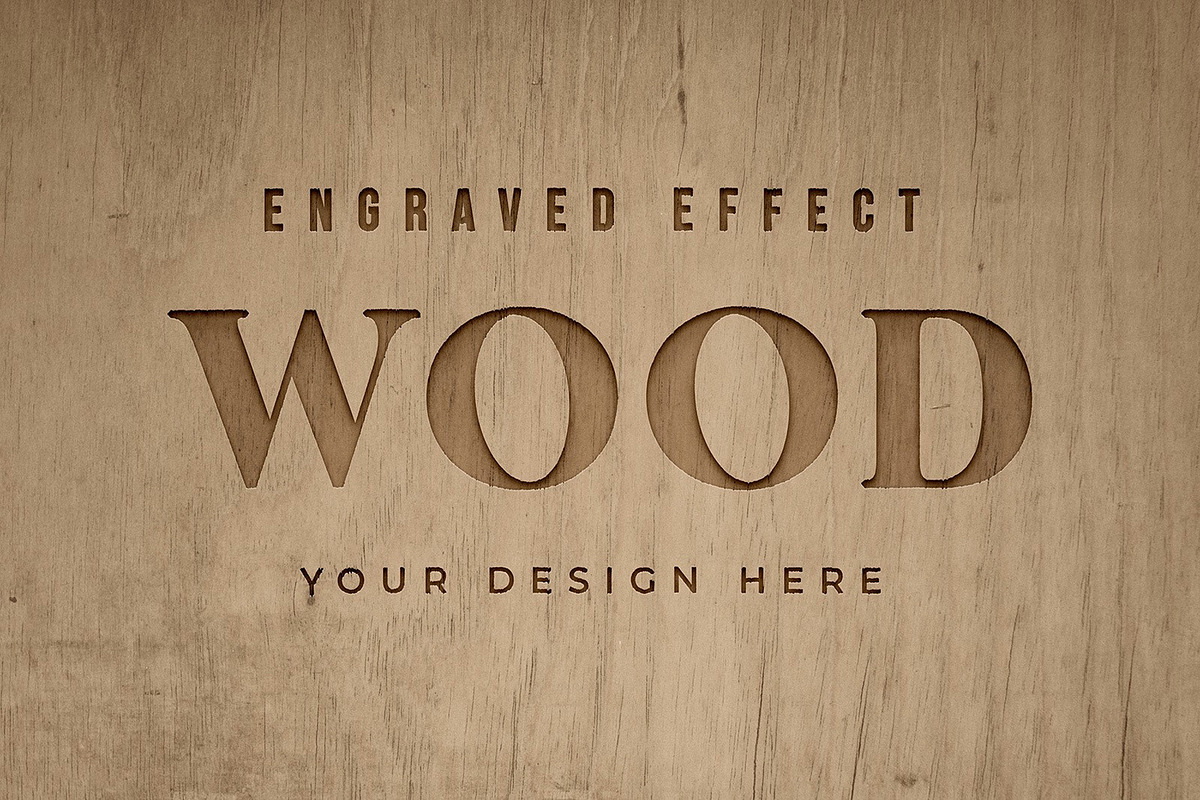 Engraved Wood Text Mockups, a Mockup by Medialoot