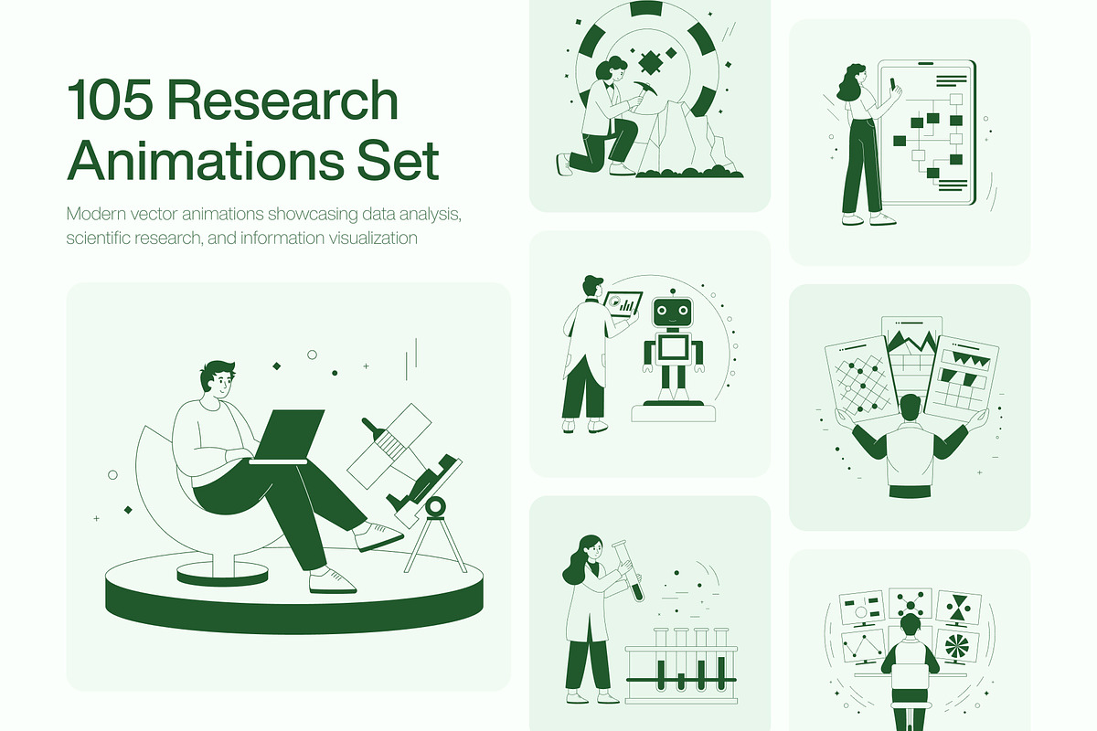 Animated Research Illustration Set, a Solid Icon by Creative Stall