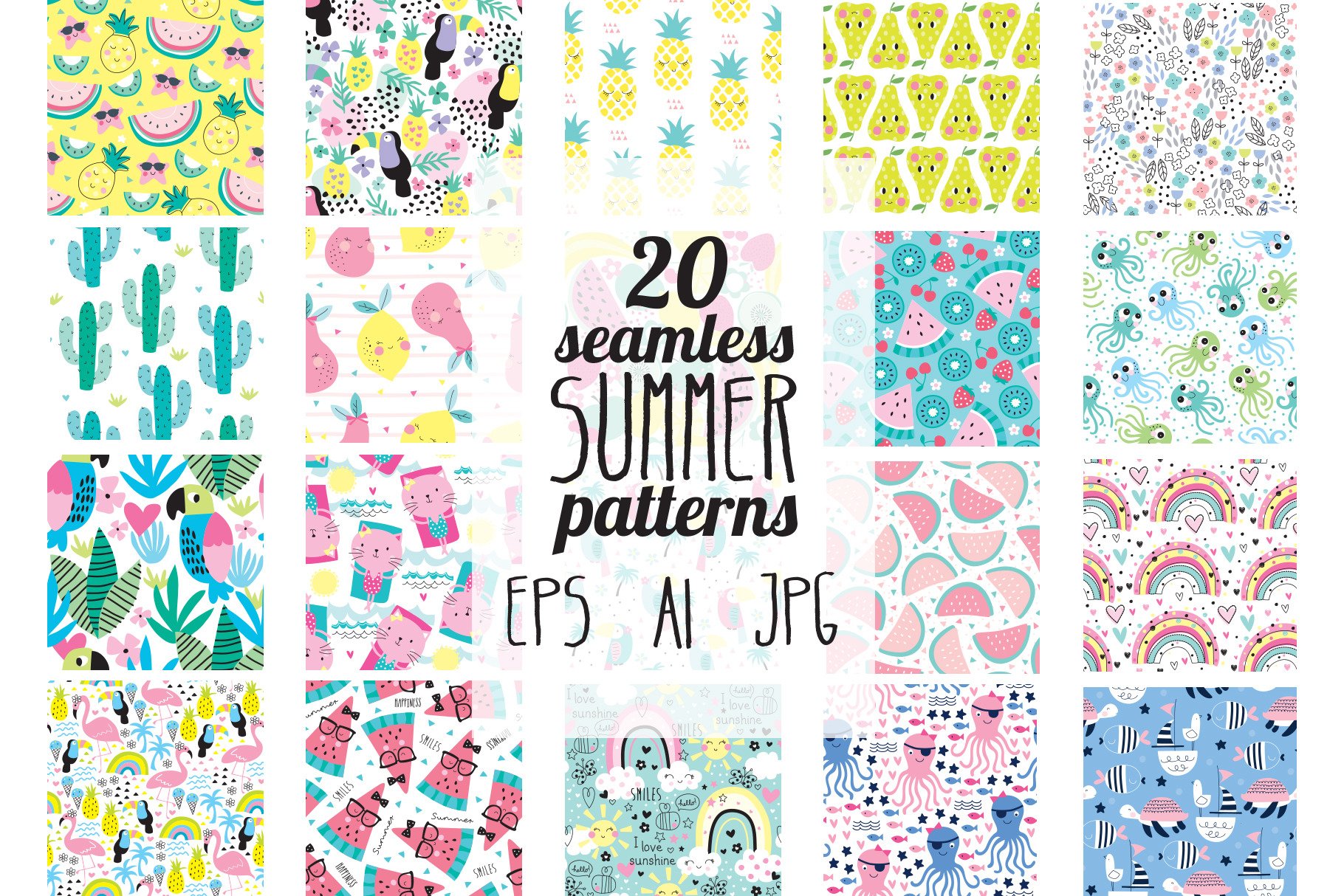 20 summer seamless patterns, a Pattern Graphic by Larienn graphic design