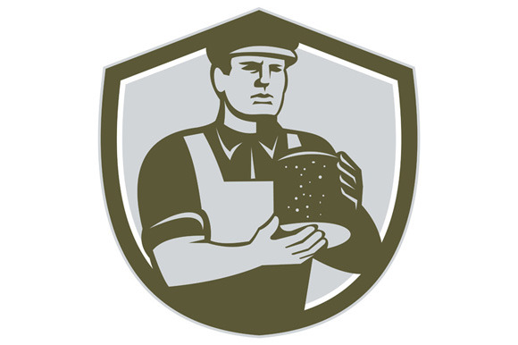 Cheesemaker Holding Cheese Shield Re, an Animal Illustration by patrimonio