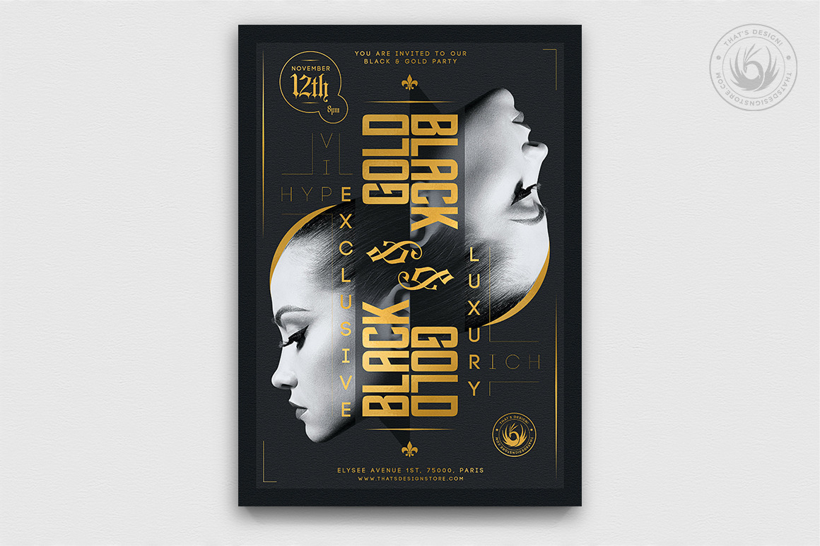 Black and Gold Flyer Template V17, a Flyer Template by ThatsDesign Store