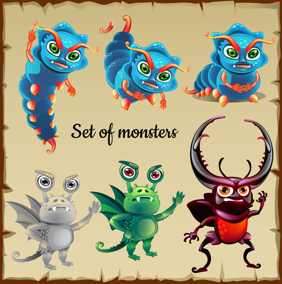 Set of menacing insects - monsters, an Illustration by KukaToonDesignStudio