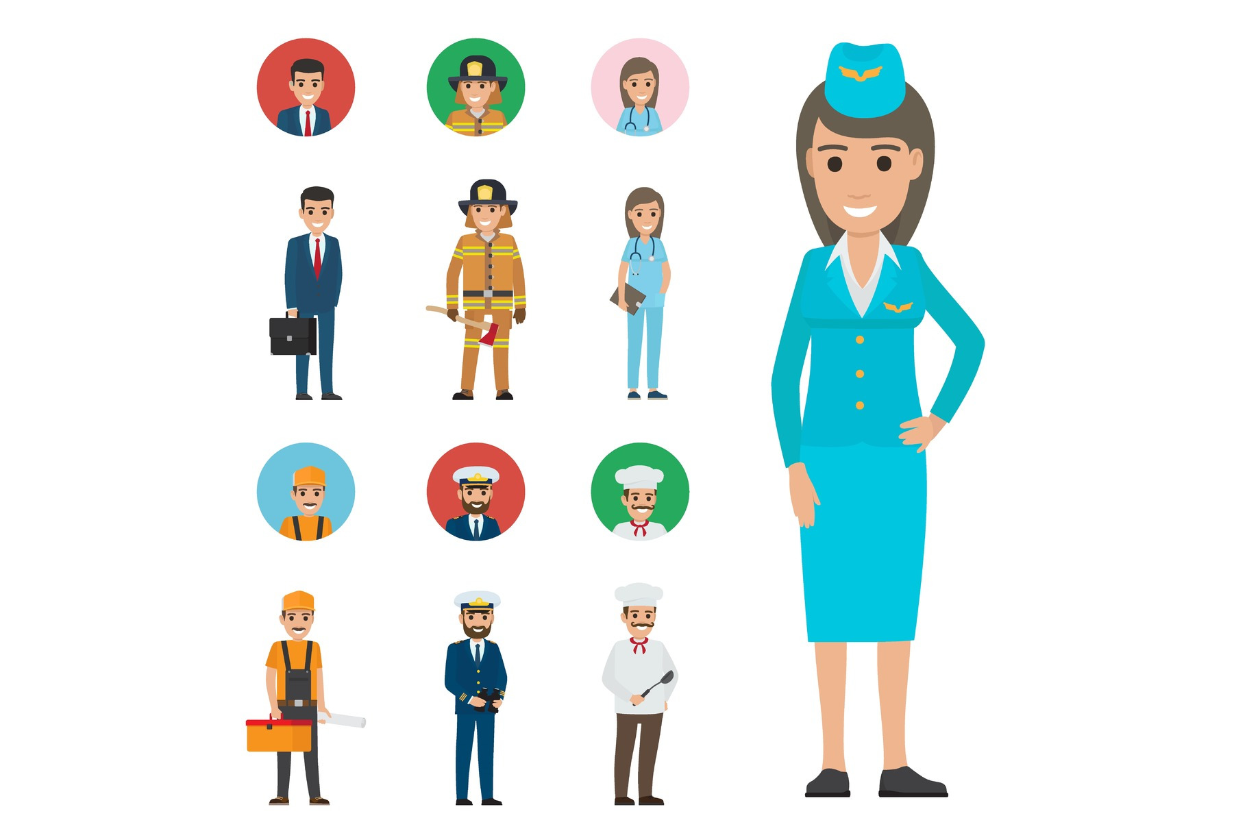 Professions People Cartoon Characters Icons Set, a Person Illustration ...