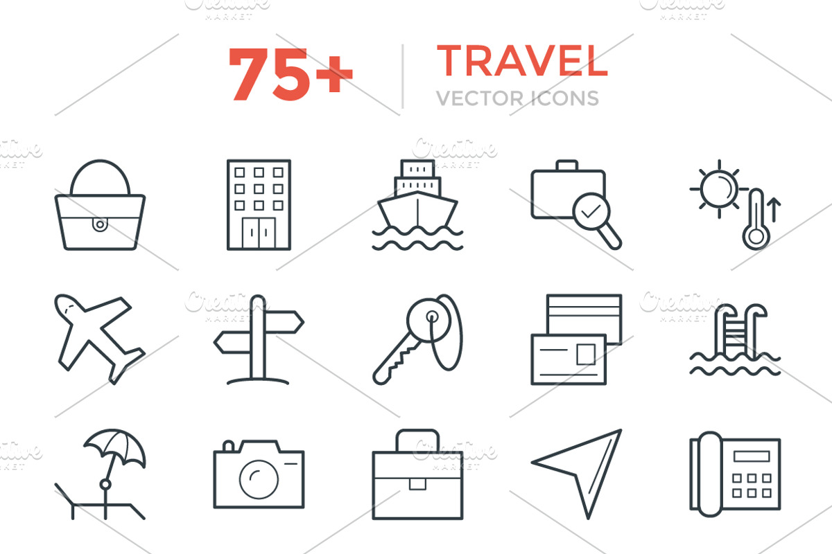 75+ Travel Vector Icons, an Outline Icon by Vectors Market