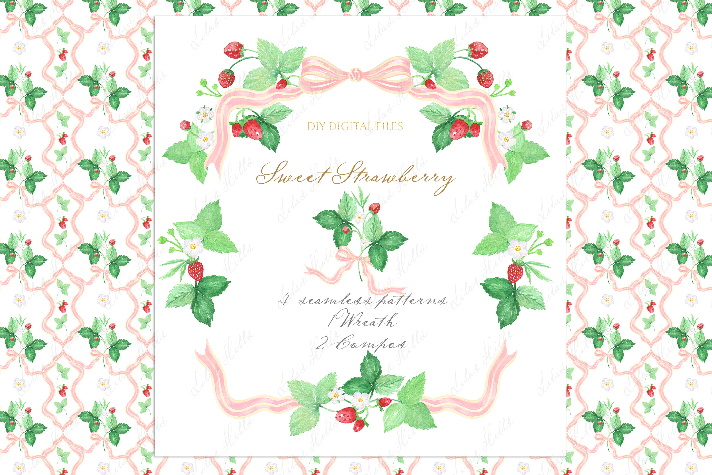 Sweet Wild Strawberry Watercolor, an Illustration by LABFcreations