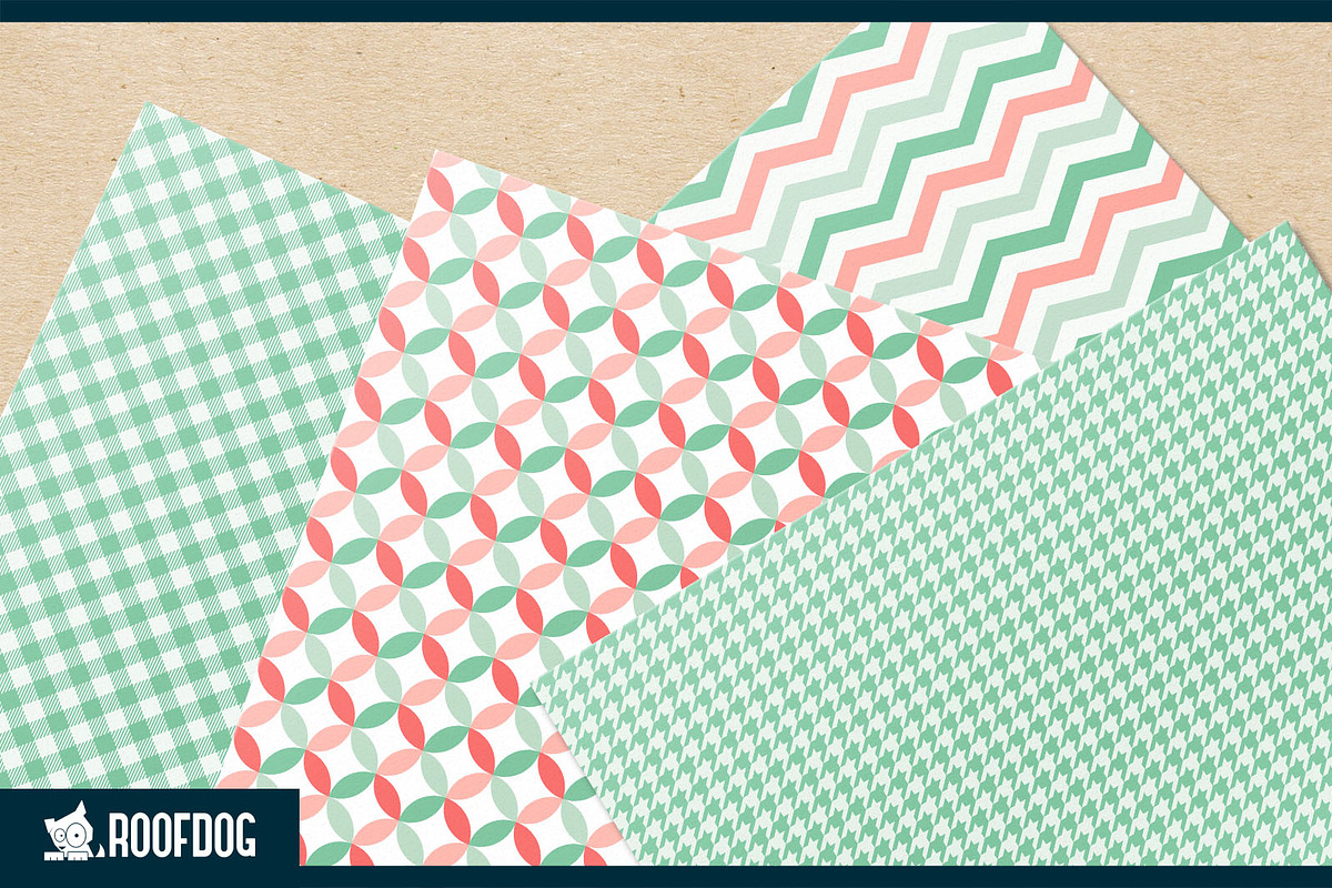 Classic digital paper mint and coral, a Pattern Graphic by Roofdog Design