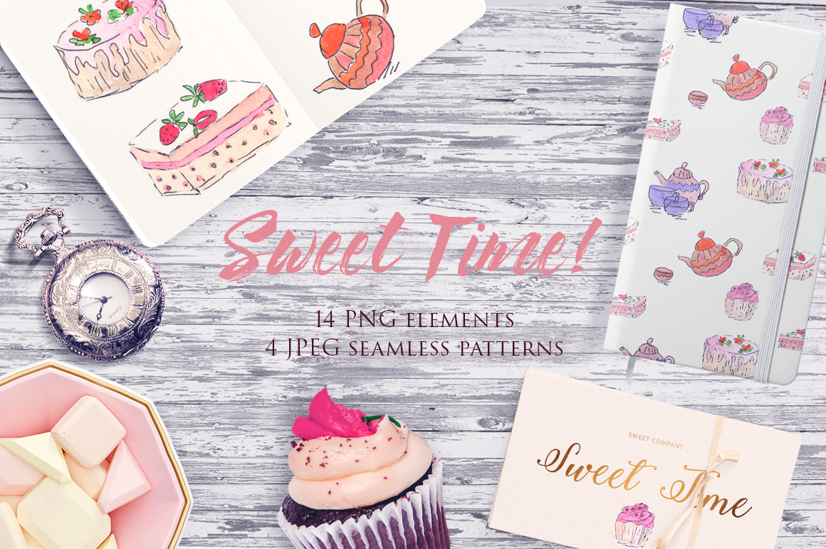 Sweet Time watercolor clipart set | Decorative Illustrations ~ Creative ...