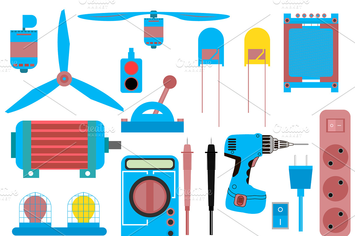 a set of electrical parts, a Technology Illustration by pashigorov