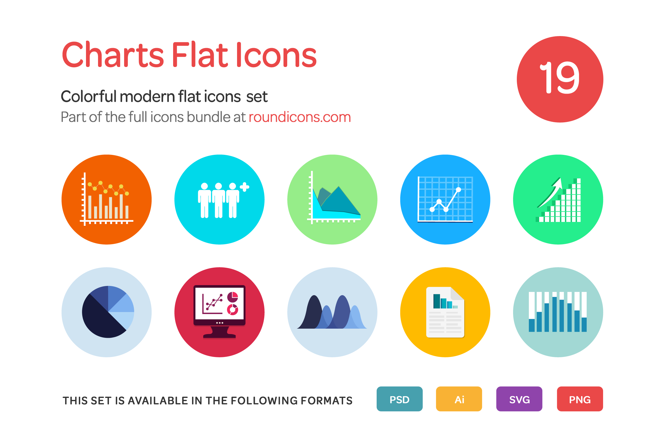 Charts Flat Icons Set, an Outline Icon by Vectopus.com