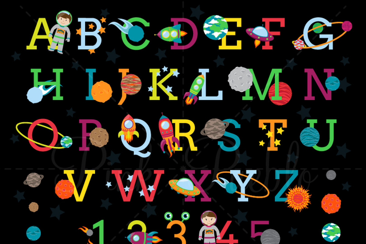 Space Alphabet Clipart & Vectors, an Illustration by PinkPueblo