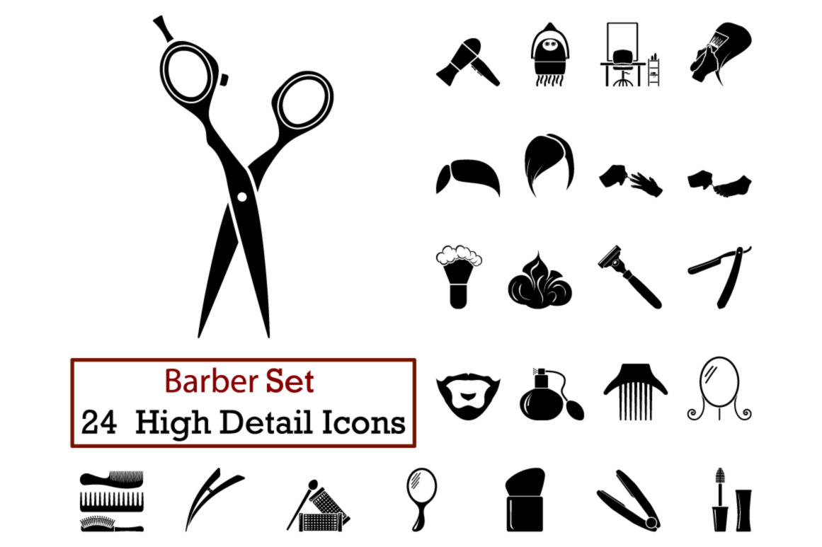 24 Barber Icons, an Icon by Pavel Vectors