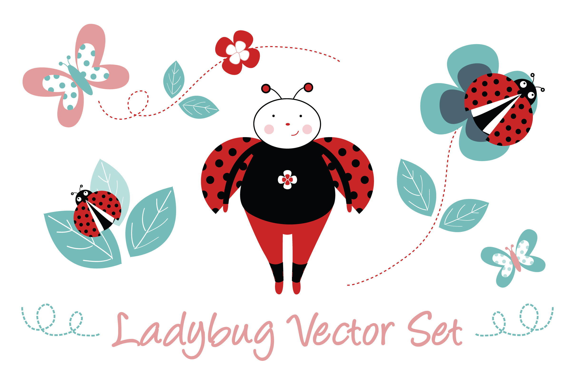 Ladybug Vector Set, a Decorative Illustration by Adiroz