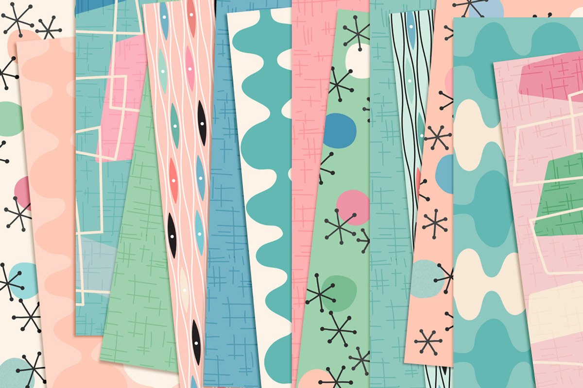 Retro 1950's Digital Papers, a Pattern Graphic by Studio Kitsch