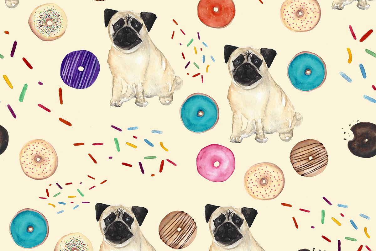 Watercolor Clip Art - Dogs n Donuts, an Illustration by Maria B. Paints