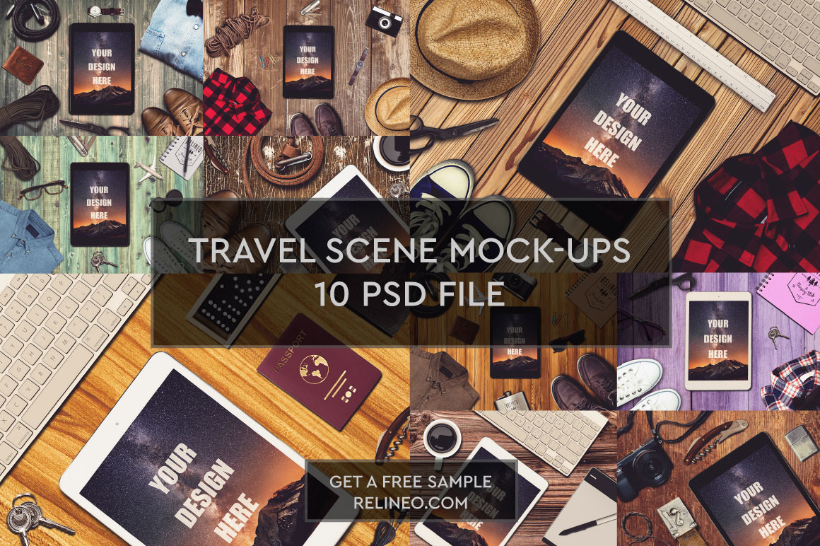 Travel Mock-up 10 PSD Pack, a Shirt Mockup by relineo.com