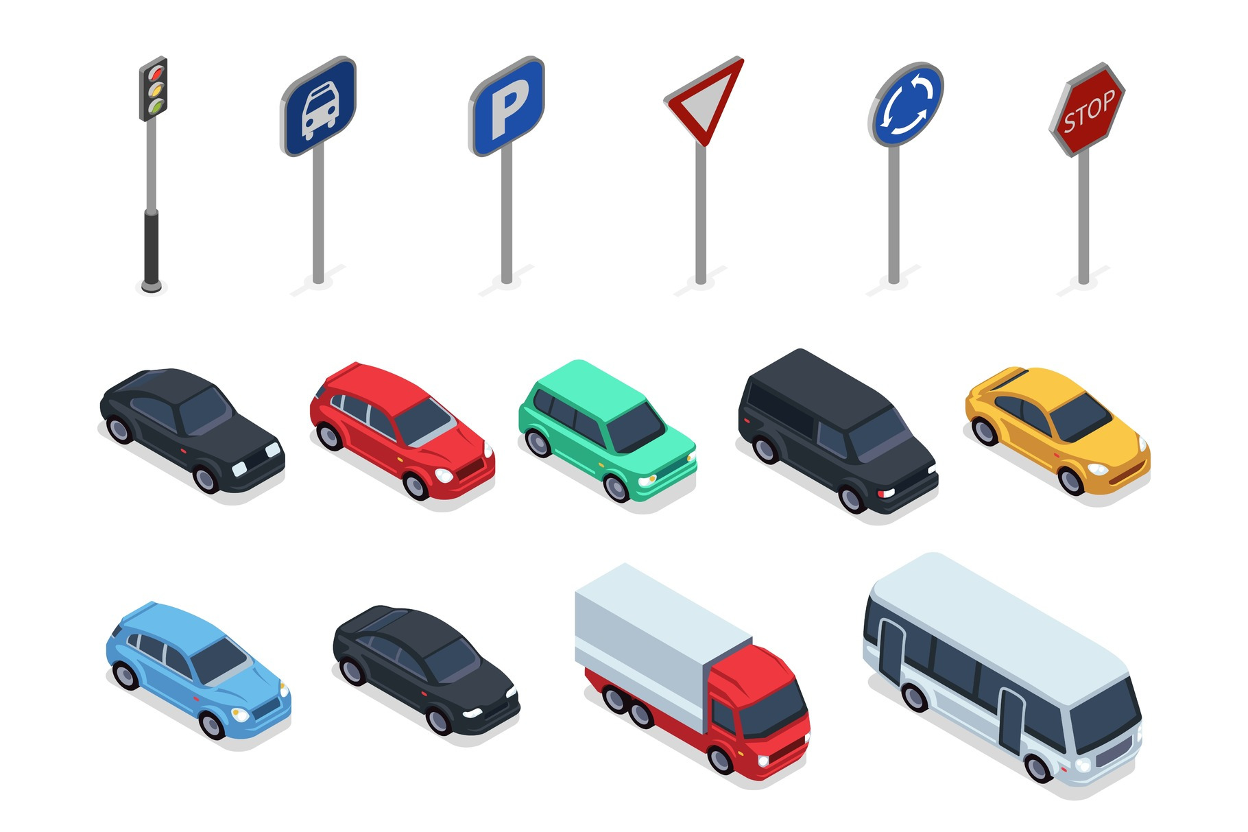 Isometric cars. Road signs, 3d, a Background Graphic by Valerie Bodnar