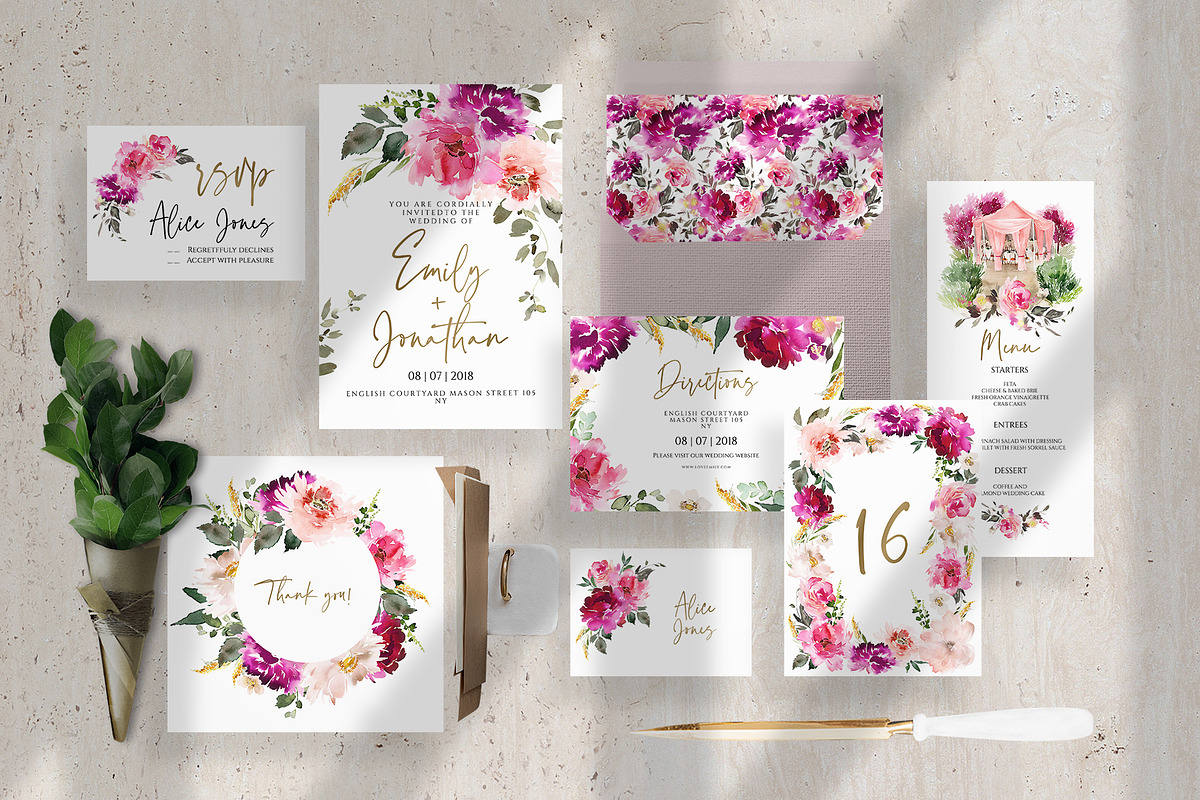 Wedding Peony Cards Set