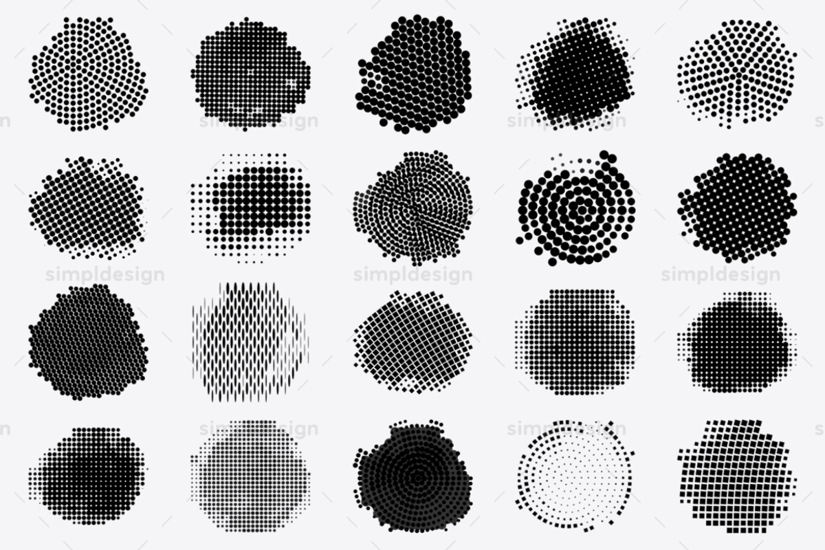 54 Halftone Round Photoshop Brushes, a Brush Add-On by SimplDesign