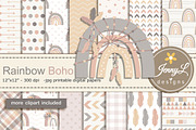 Rainbow Boho Digital Papers Clipart, a Pattern Graphic by JennyL Designs
