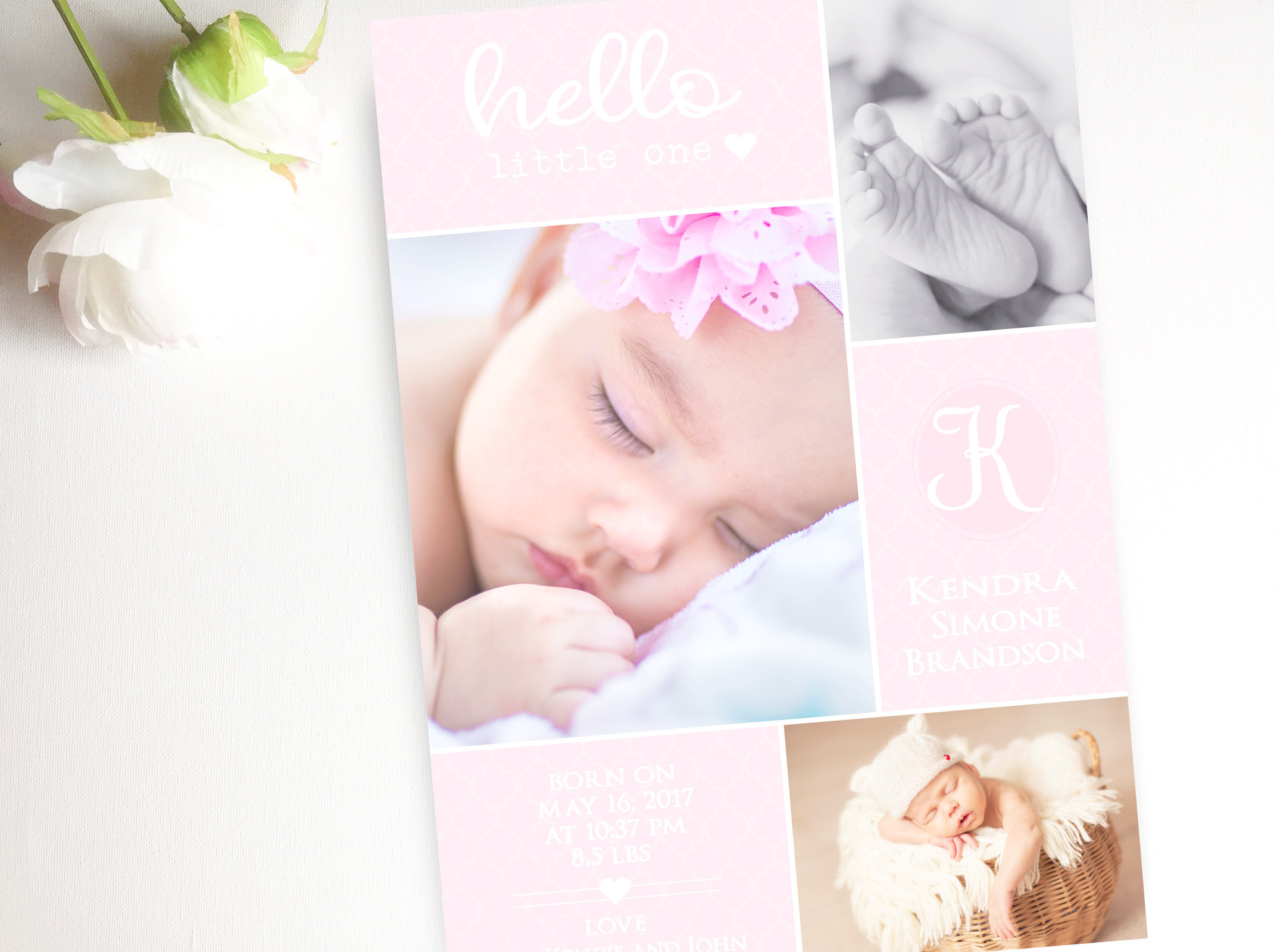 Baby Pink birth announcement card, a Card Template by ThePaperOwl