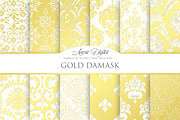 Gold Damask Digital Papers, a Pattern Graphic by Avenie Digital