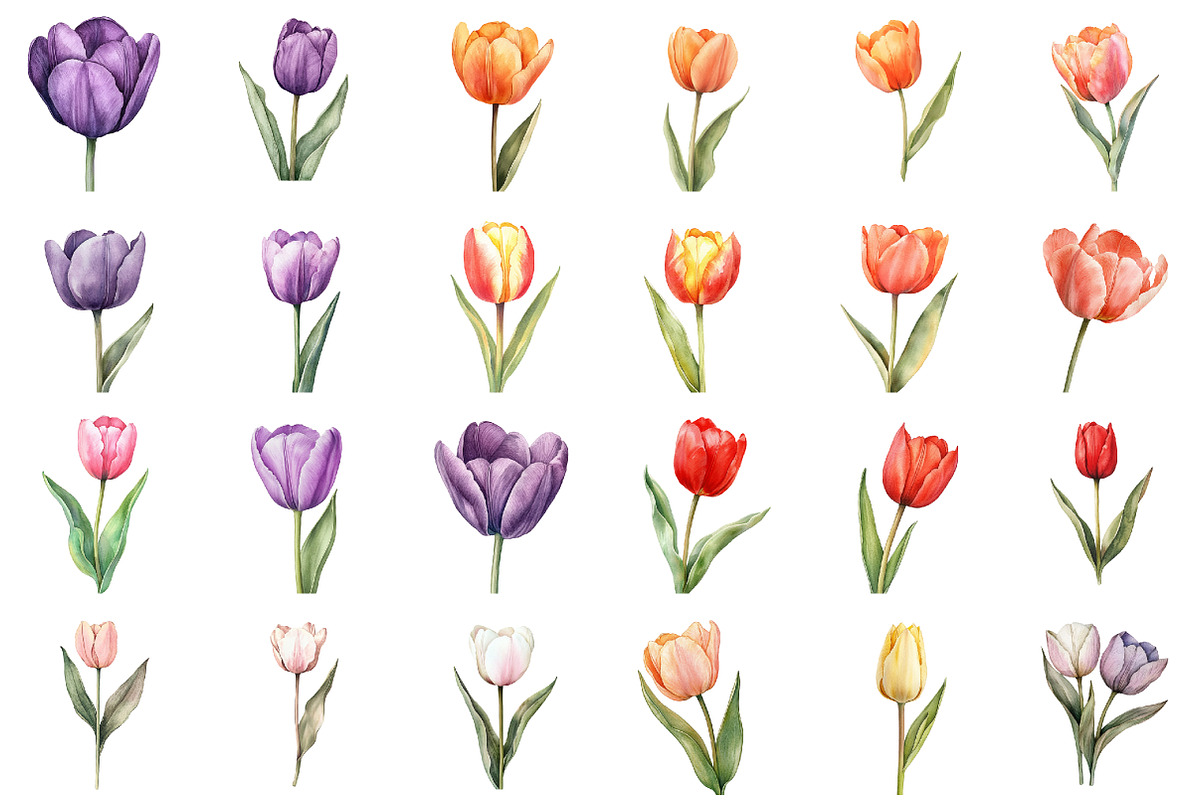 Watercolor Tulips Clipart Bundle, an Illustration by designcity5