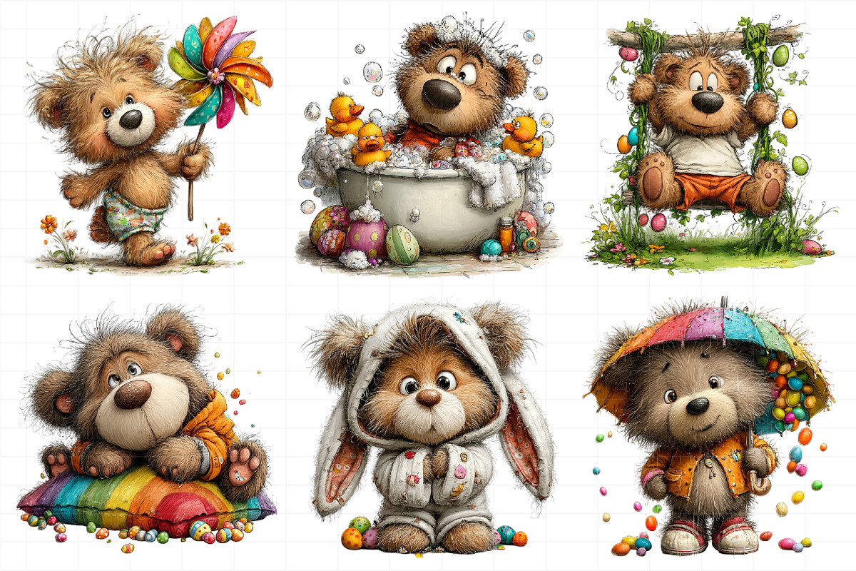 Whimsical Easter Teddy Bear Clipart, an Illustration by Daily.Designs