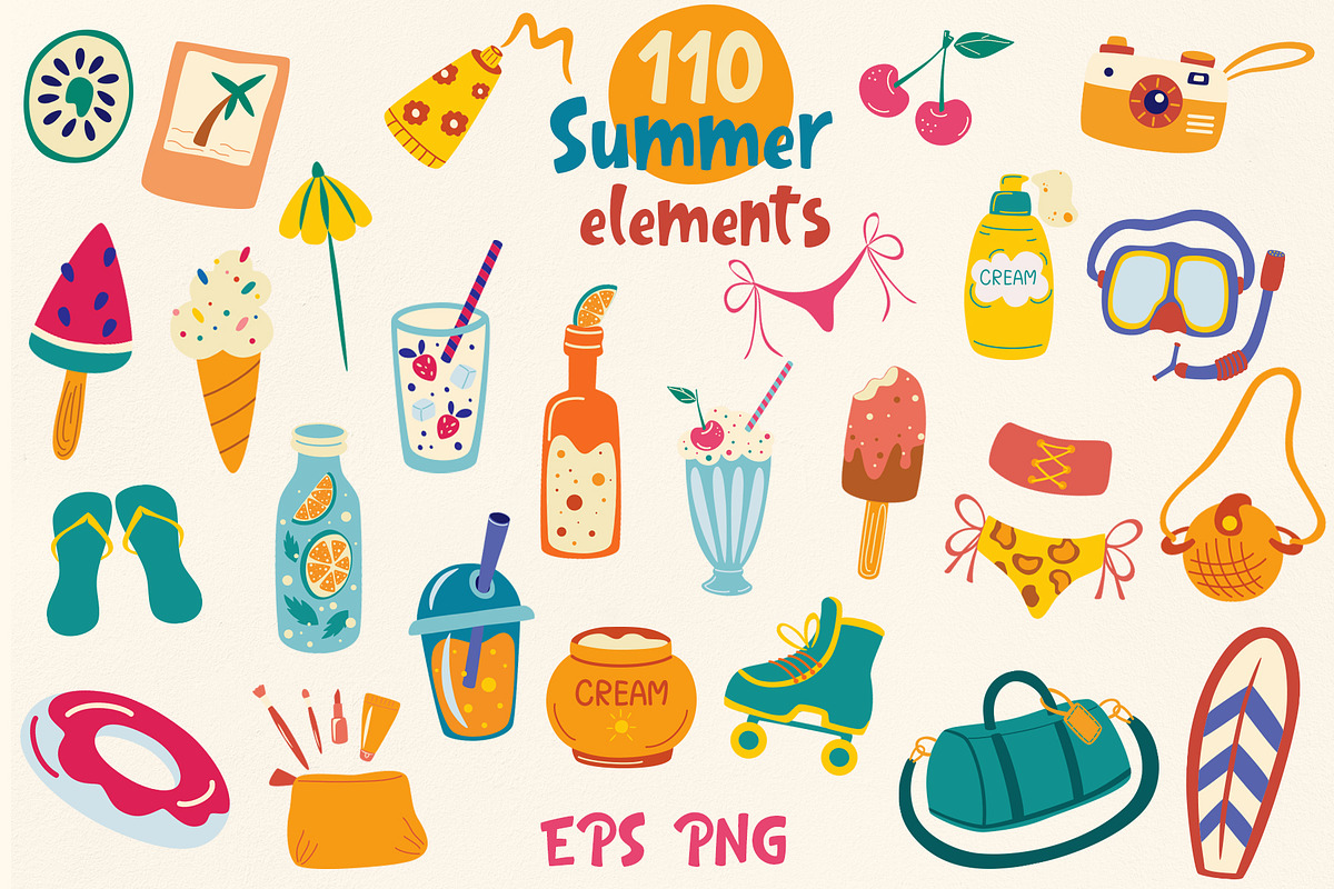 Summer objects. Beach elements | Creative Market