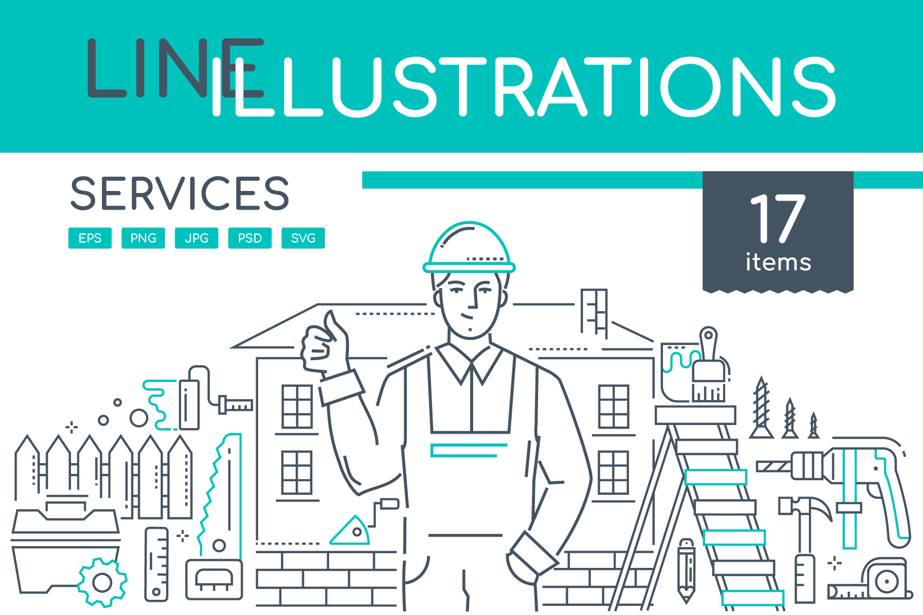 Services Line Illustrations Bundle, an iPhone Mockup by Boyko Pictures