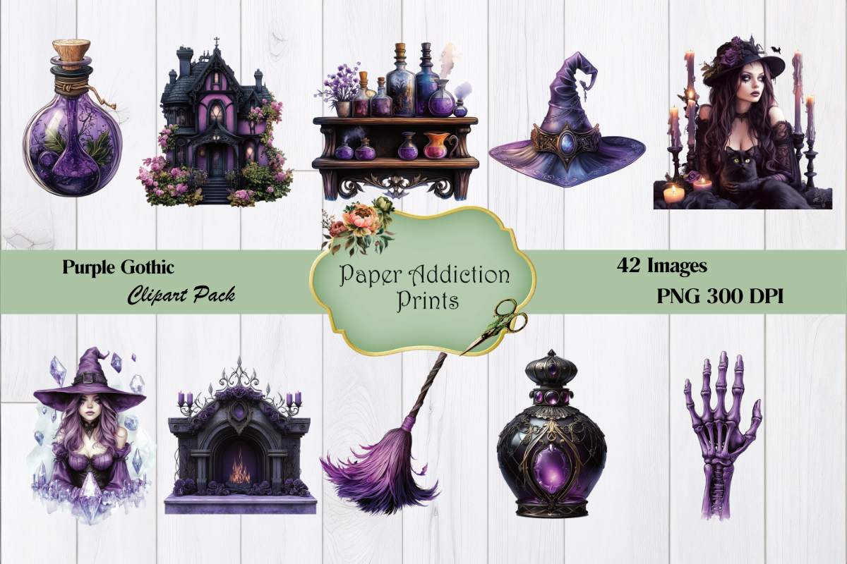 Purple Gothic Clipart Bundle 42 Images