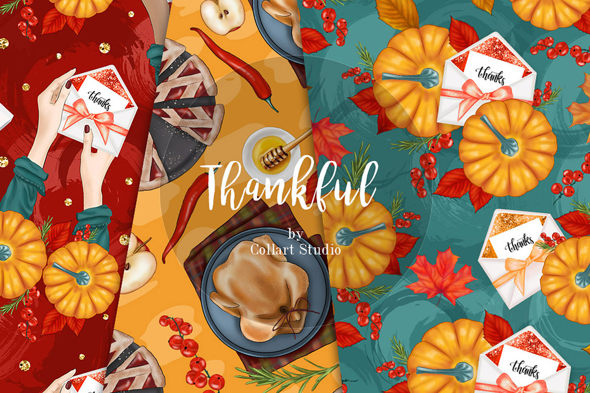 Thanksgiving digital paper, autumn, a Pattern Graphic by Collart Studio