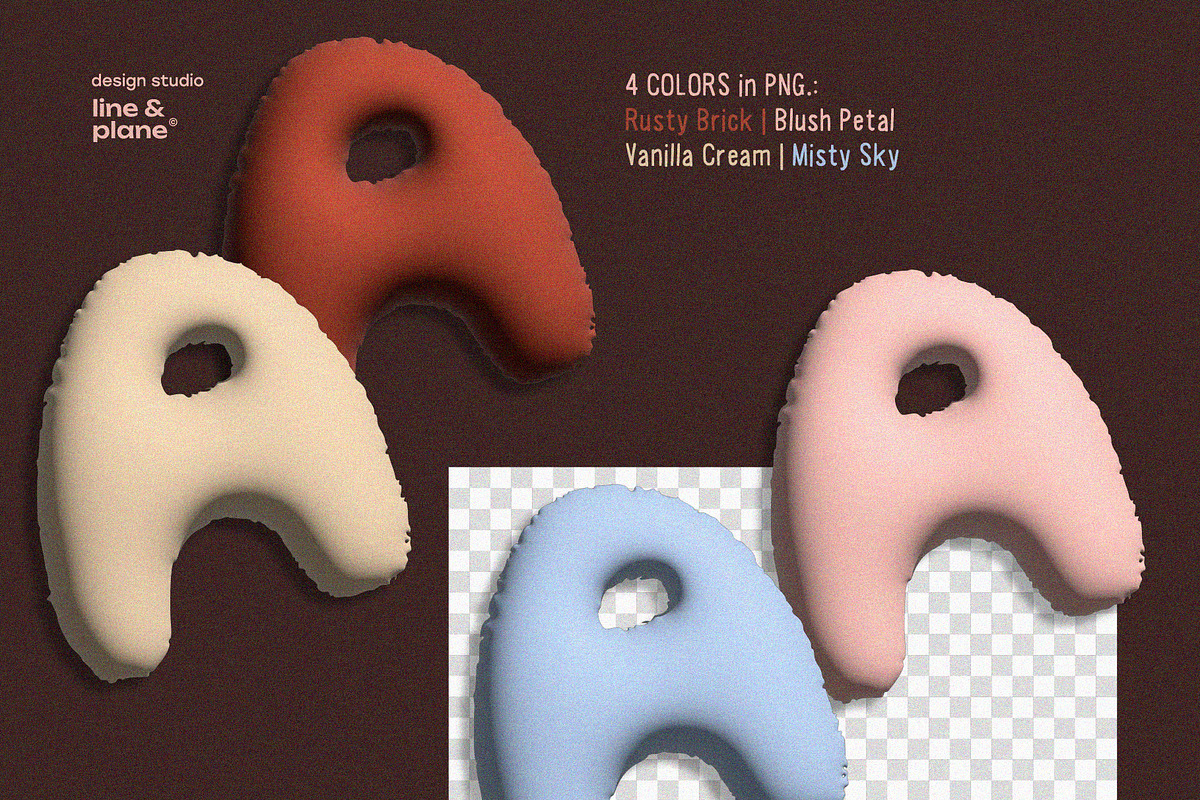 3D Font in PNG - ABC Balloon Letters, a Symbol Font by line & plane