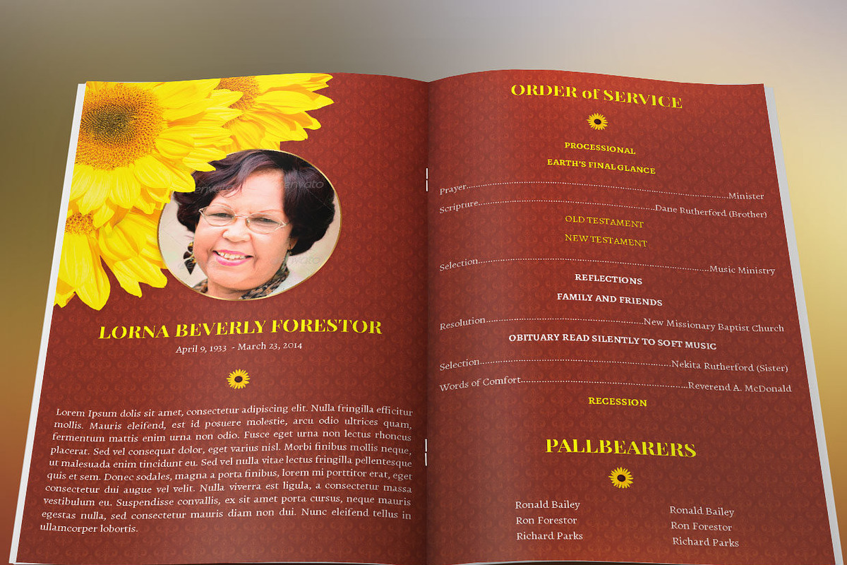 Sunflower Funeral Program Word