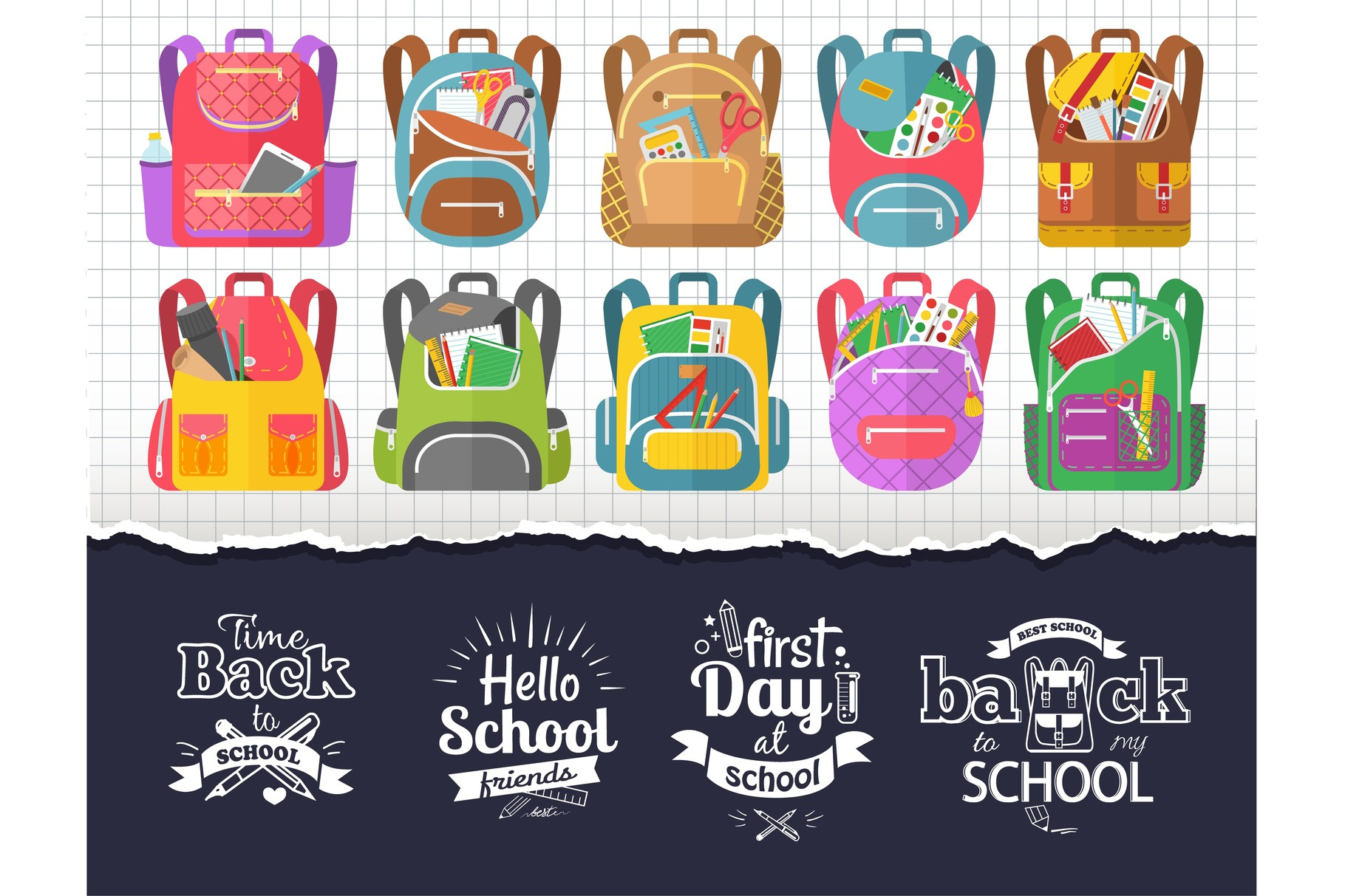 Colored School Backpack Back to, an Education Illustration by robuart