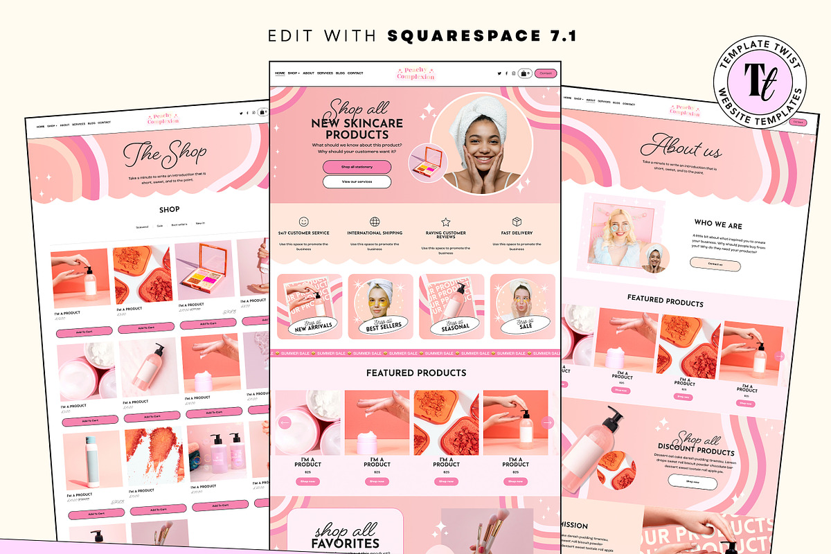 Peach Pink Squarespace Template