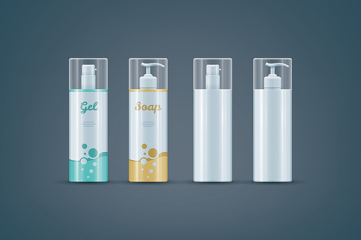 Soap / Gel bottles mock-up set, a Cups & Container Mockup by Vectorminator
