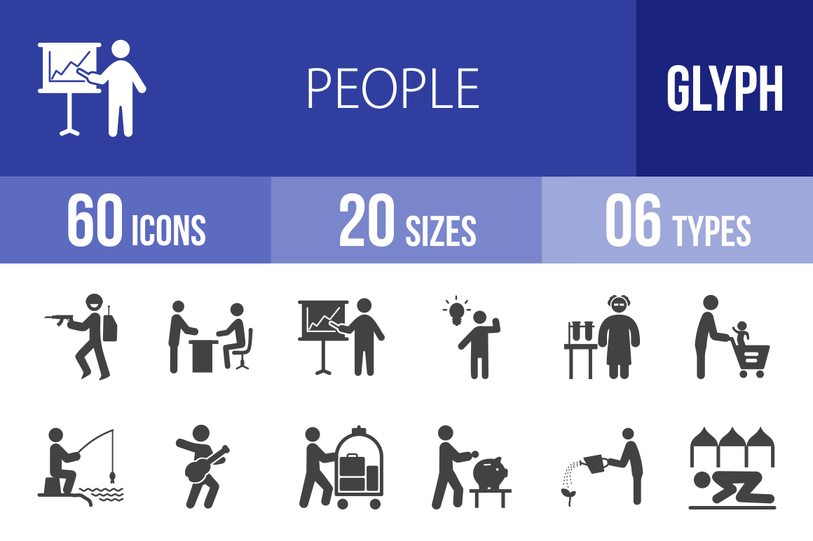 60 People Glyph Icons, an Icon by IconBunny