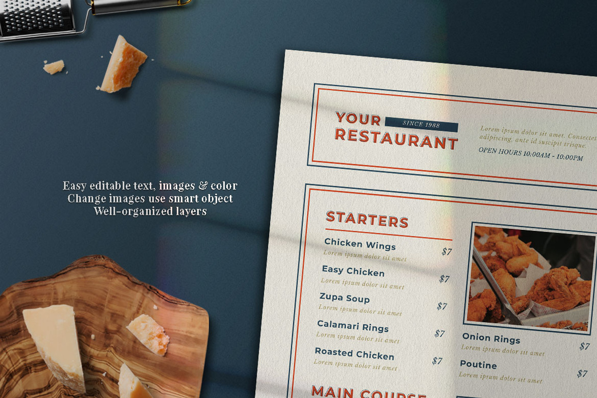 Modern Food Menu Set, a Print Template by The Savory Directors