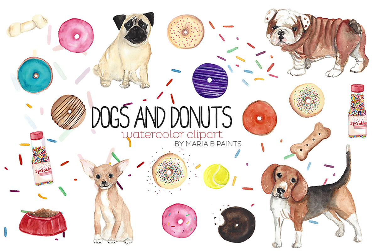 Watercolor Clip Art - Dogs n Donuts, an Illustration by Maria B. Paints