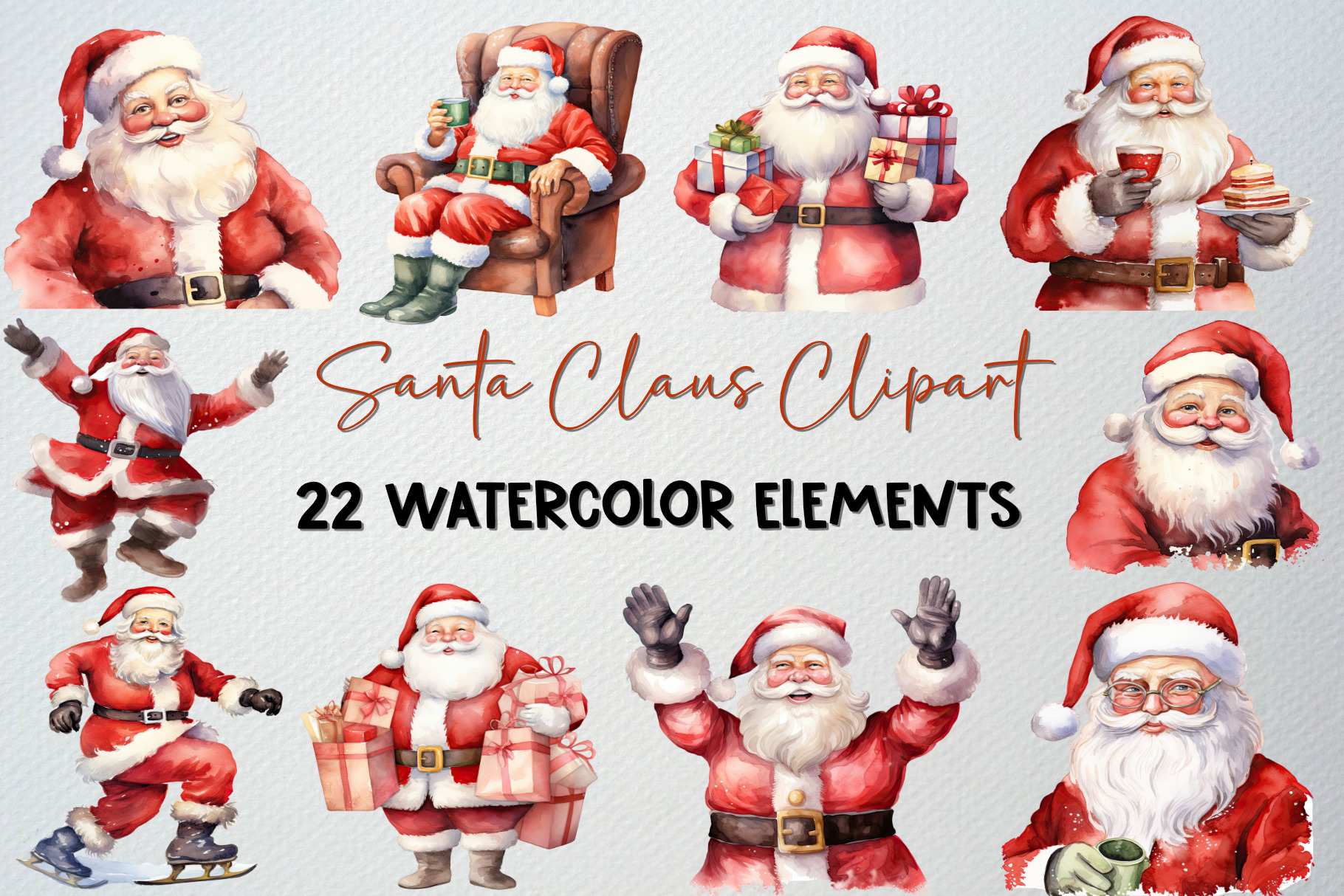 Watercolor Santa Claus Clipart Set