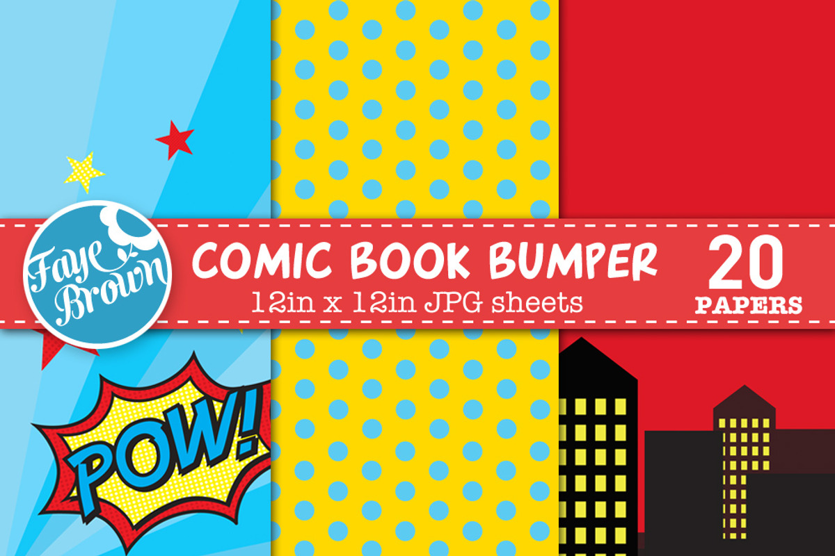 Comic book digital scrapbook paper, a Pattern Graphic by Faye Brown Designs