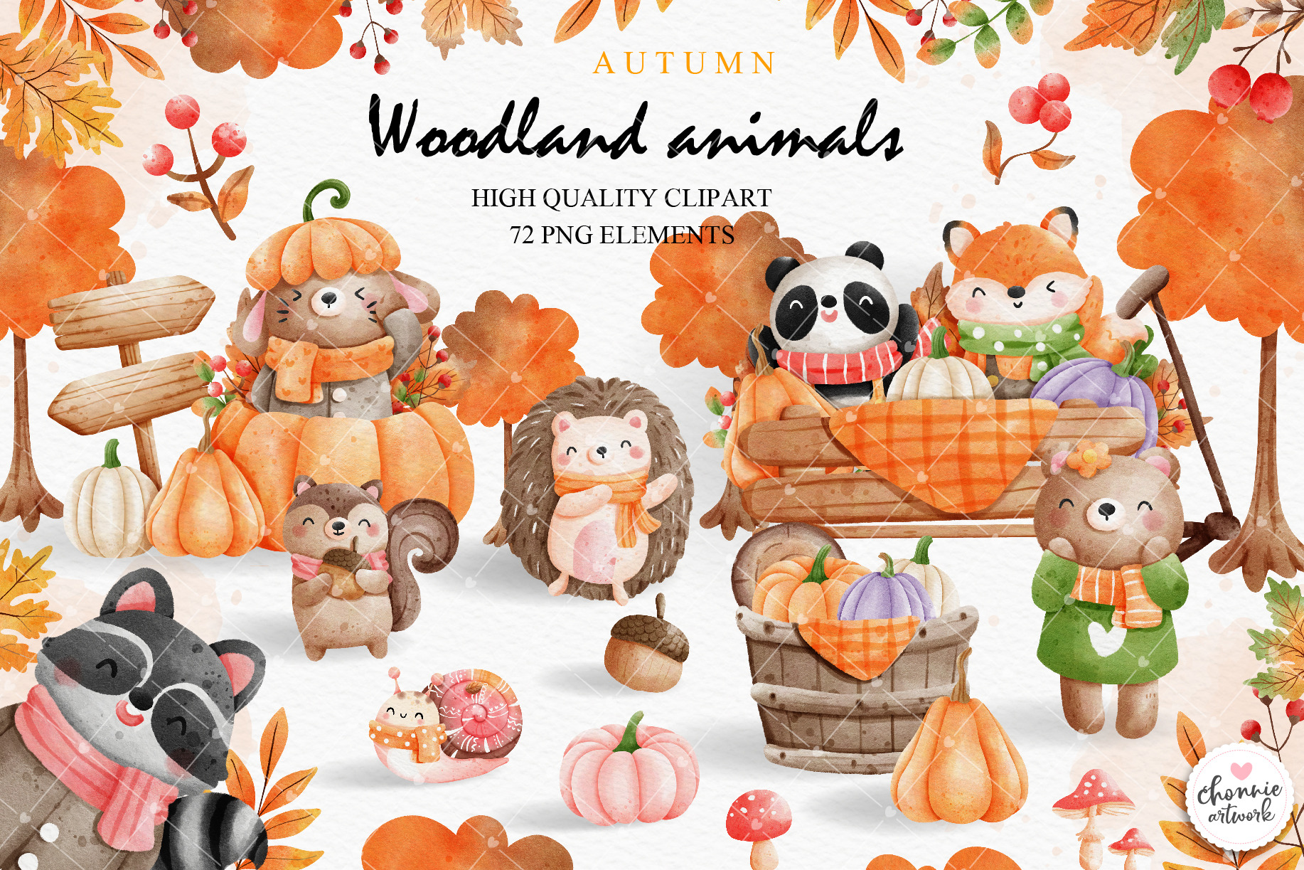 Autumn woodland animal clipar