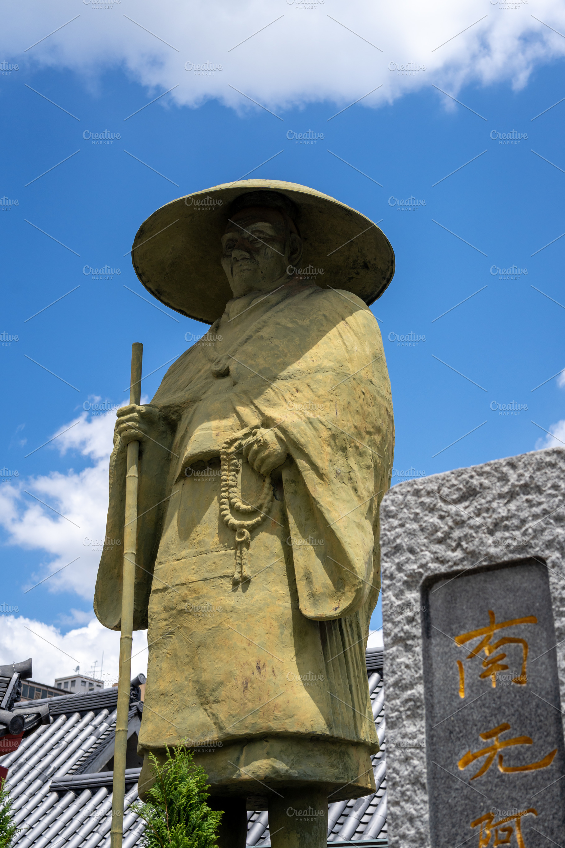 Statue of monk Shinran at Shitenno-ji Temple in Osaka, Japan, an ...