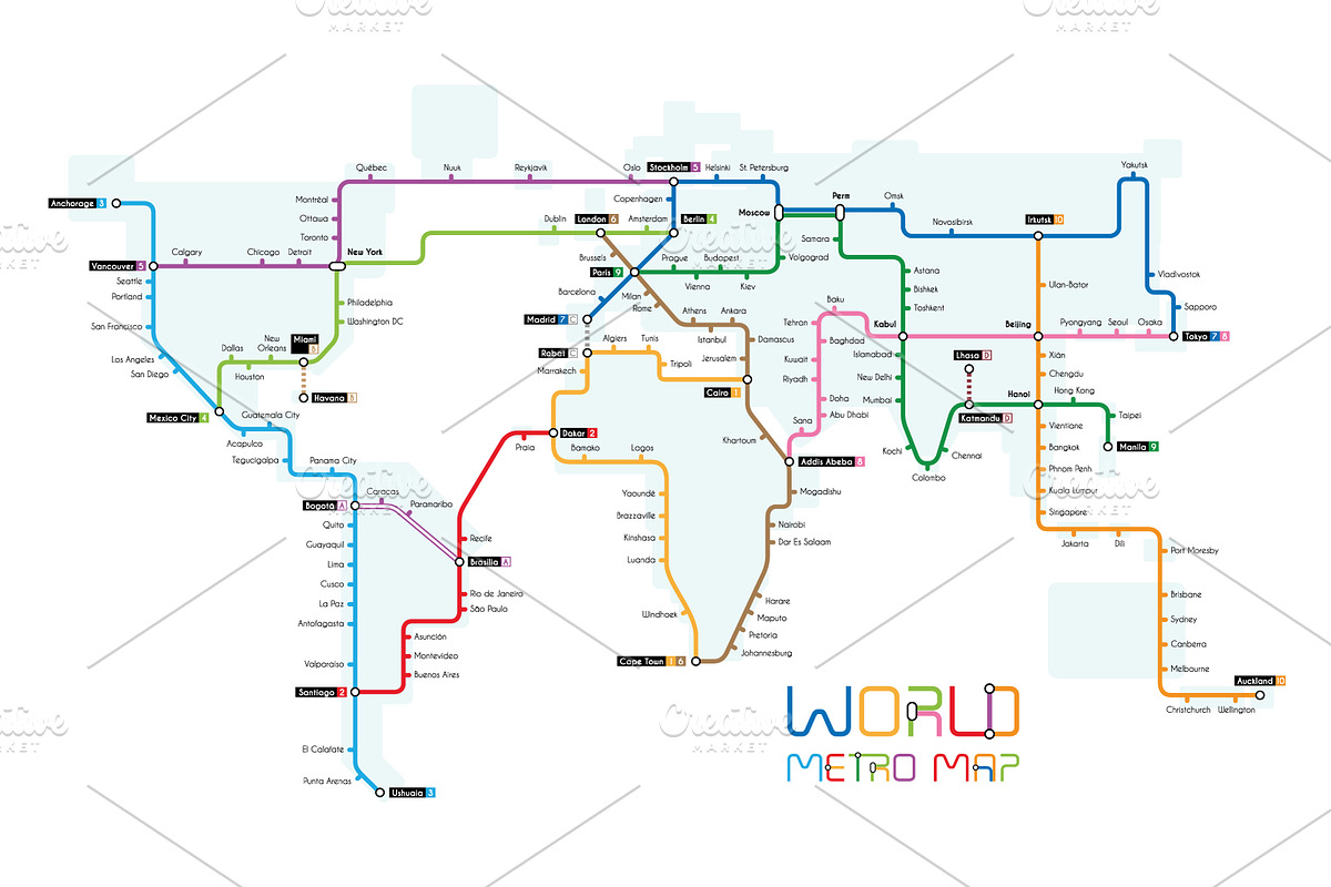 World Metro Map Vector Illustration