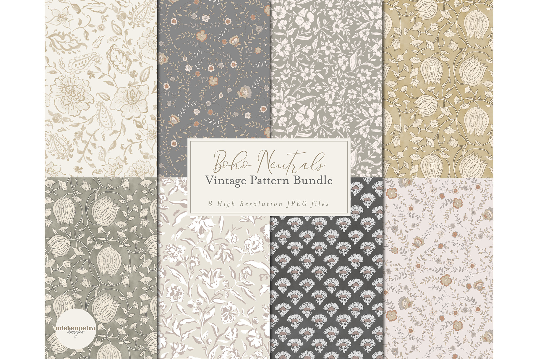 Boho Neutral Pattern Bundle, a Pattern Graphic by Mieken Petra Designs