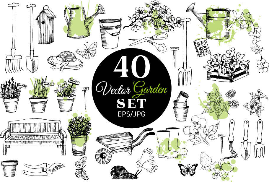 Vector garden set, an Illustration by Tatiana Davidova