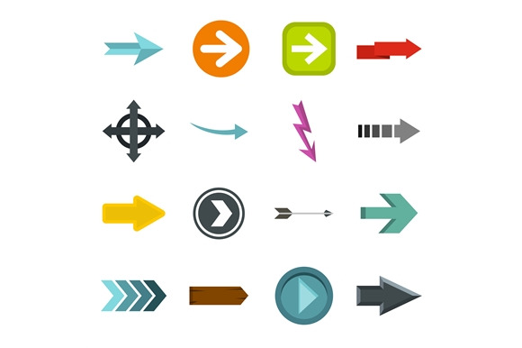 Arrow icons set, flat style, an Object Graphic by Ylivdesign